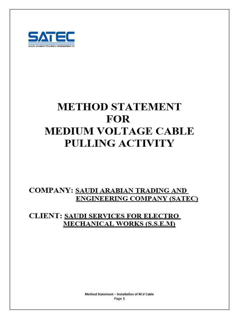 Method Statement - MV Cable Pulling | PDF | Home & Garden | Technology ...