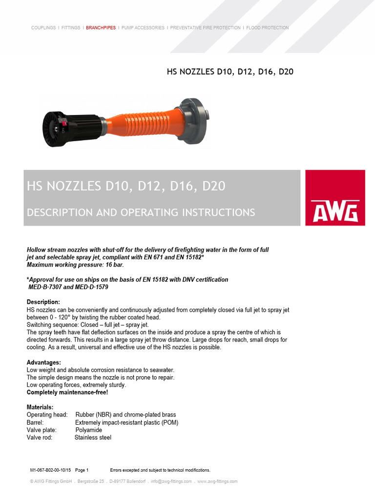 AWG - Manual - HS Nozzles D10 D12 D16 D20 - EN - 1015 | PDF