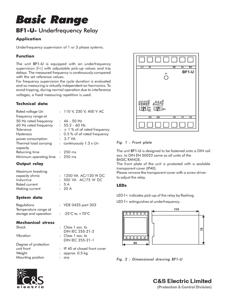 Basic Range: BF1-U-Underfrequency Relay | PDF | Power (Physics ...