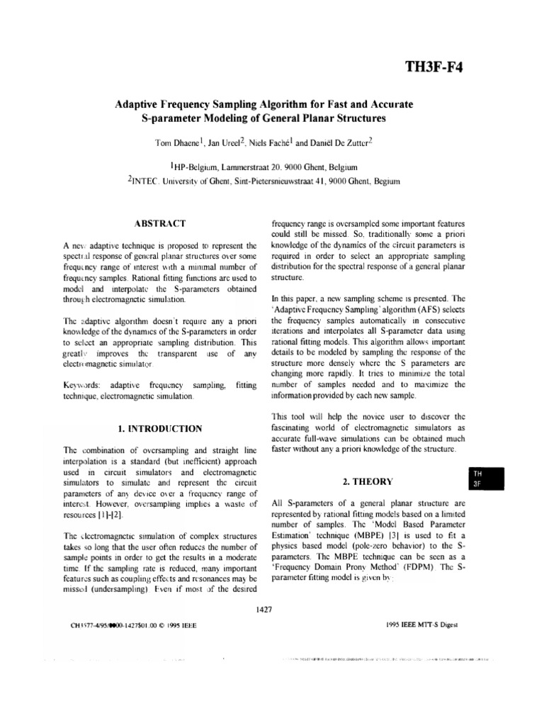 Dhaene - 1995 - Adaptive Frequency Sampling Algorithm For Fast and Accurate Spar | Download Free ...