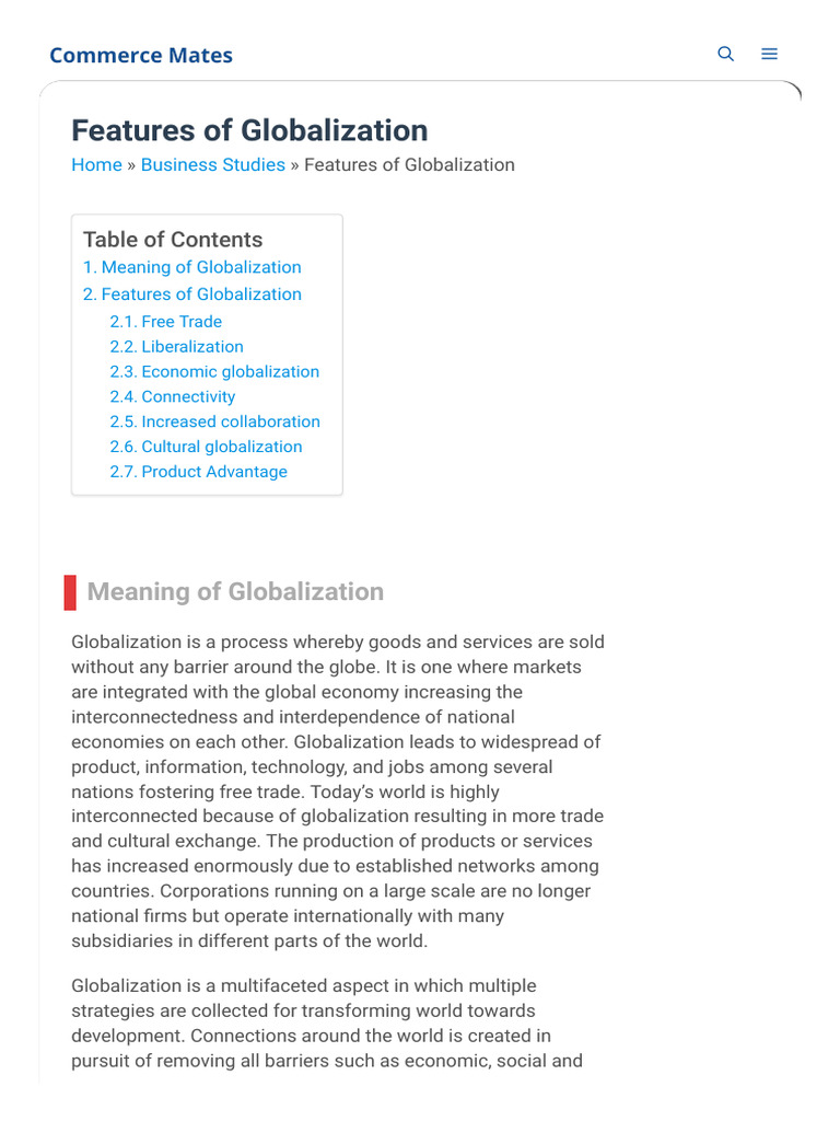 Features of Globalization | PDF | Globalization | Business