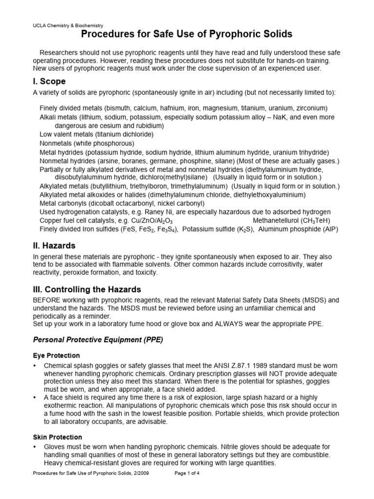 Safe Handling of Pyrophoric Solids | PDF