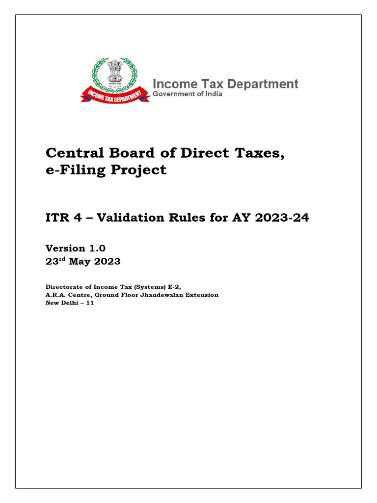 CBDT - E-Filing - ITR-4 - Validation Rules - Version 1.0 | PDF