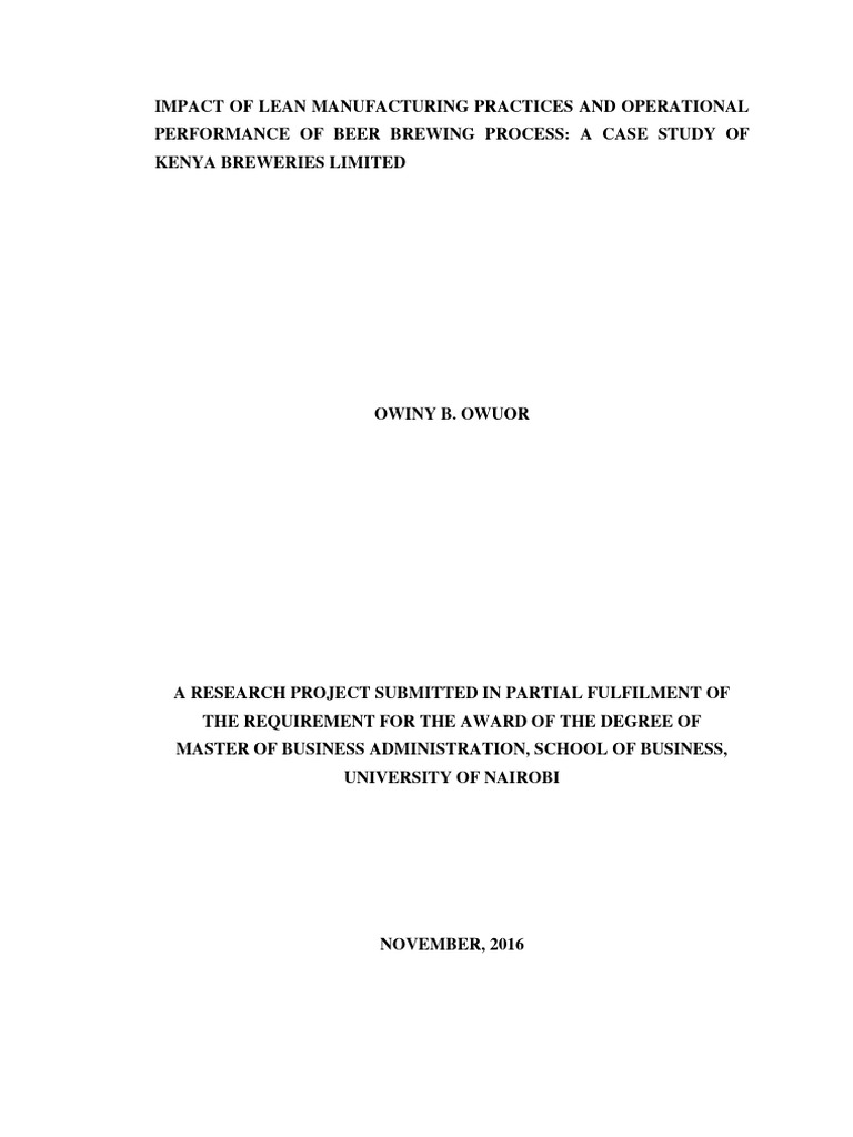 Lean Manufacturing at Kenya Breweries | PDF