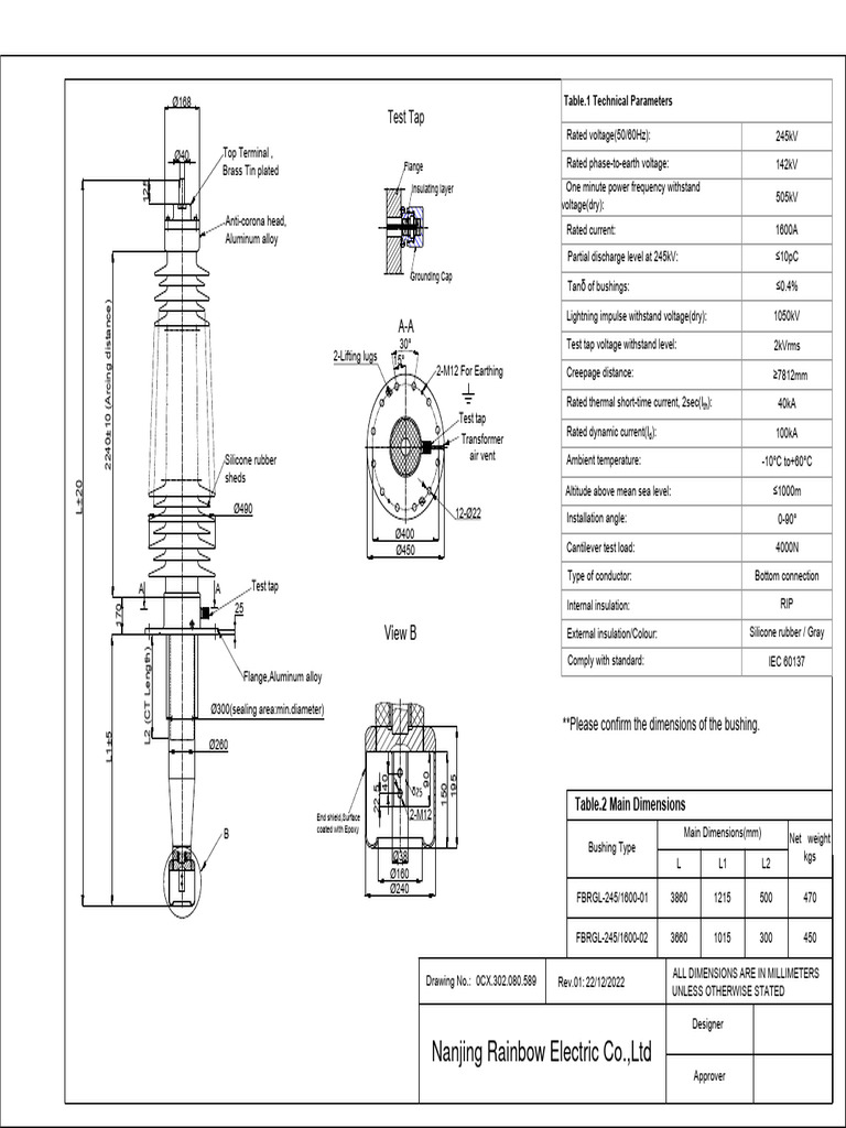 245kV Transformer Bushing Specifications | PDF | Insulator (Electricity ...