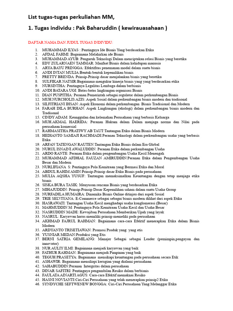 Daftar Tugas-Tugas | PDF
