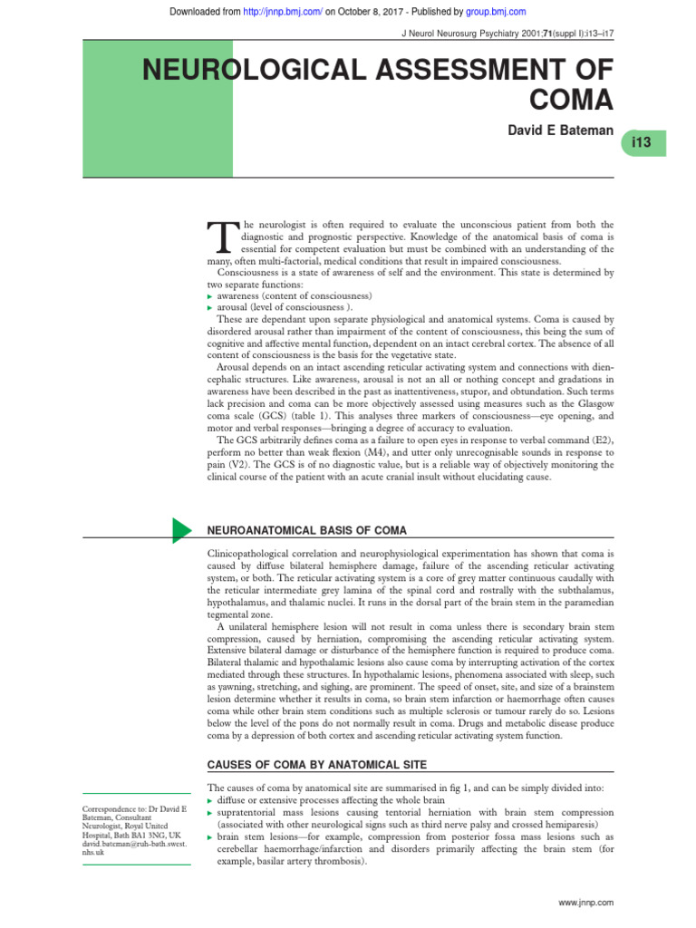 Coma Neuro | PDF | Coma | Brainstem