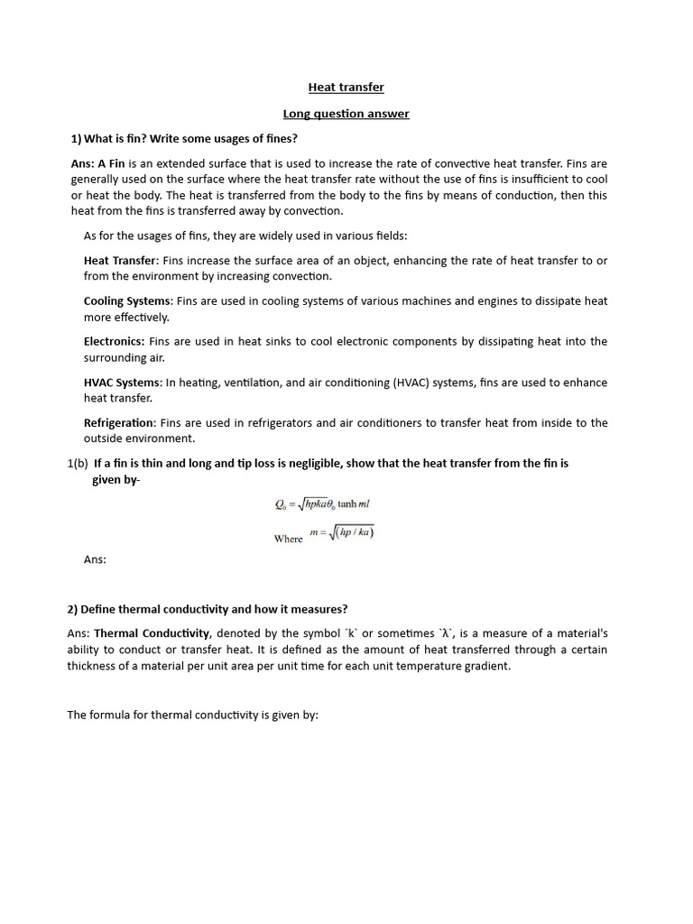 Heat Transfer Long Answer | PDF | Heat Transfer | Thermal Conduction