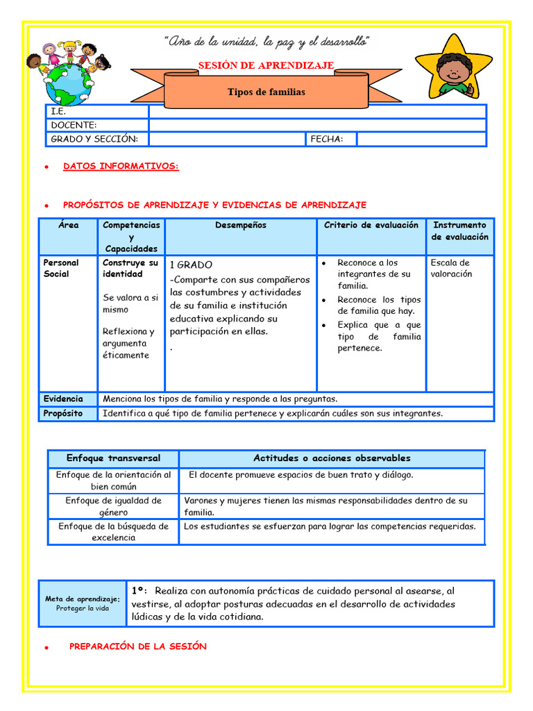 1º E3 s3 Sesion d1 Ps Tipos de Familia | PDF | Familia | Evaluación