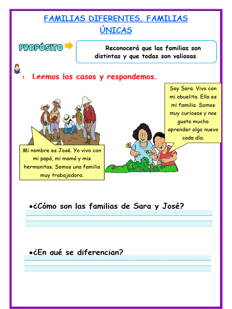 e3 s2 Ficha d5 Tutoría Familias Diferentes Familias Unicas | PDF