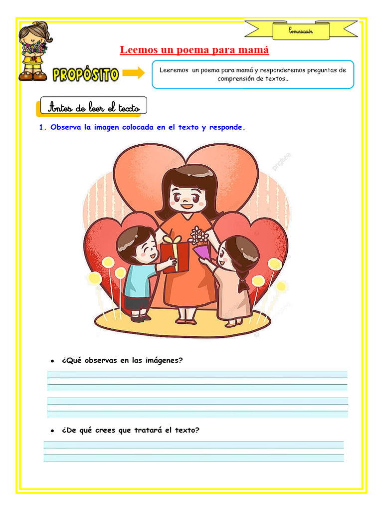 E3 s3 Ficha d1 Com Leemos Un Poema A Mamá | PDF | Poesía
