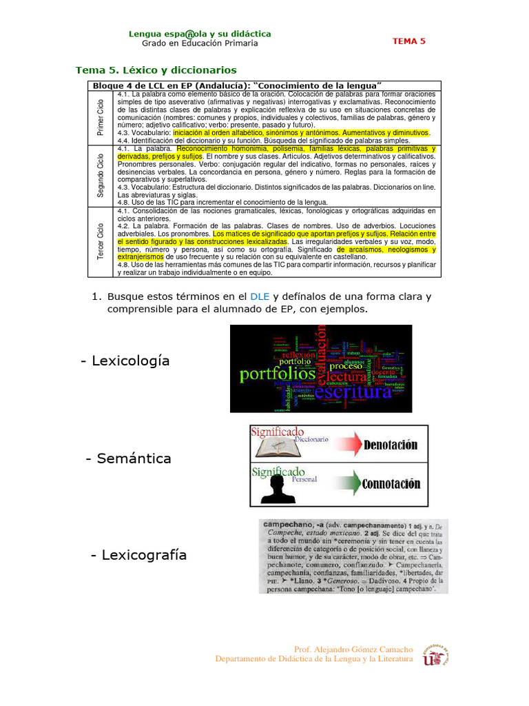 T5.1. El Léxico Español | PDF | Palabra | Numero Gramatical