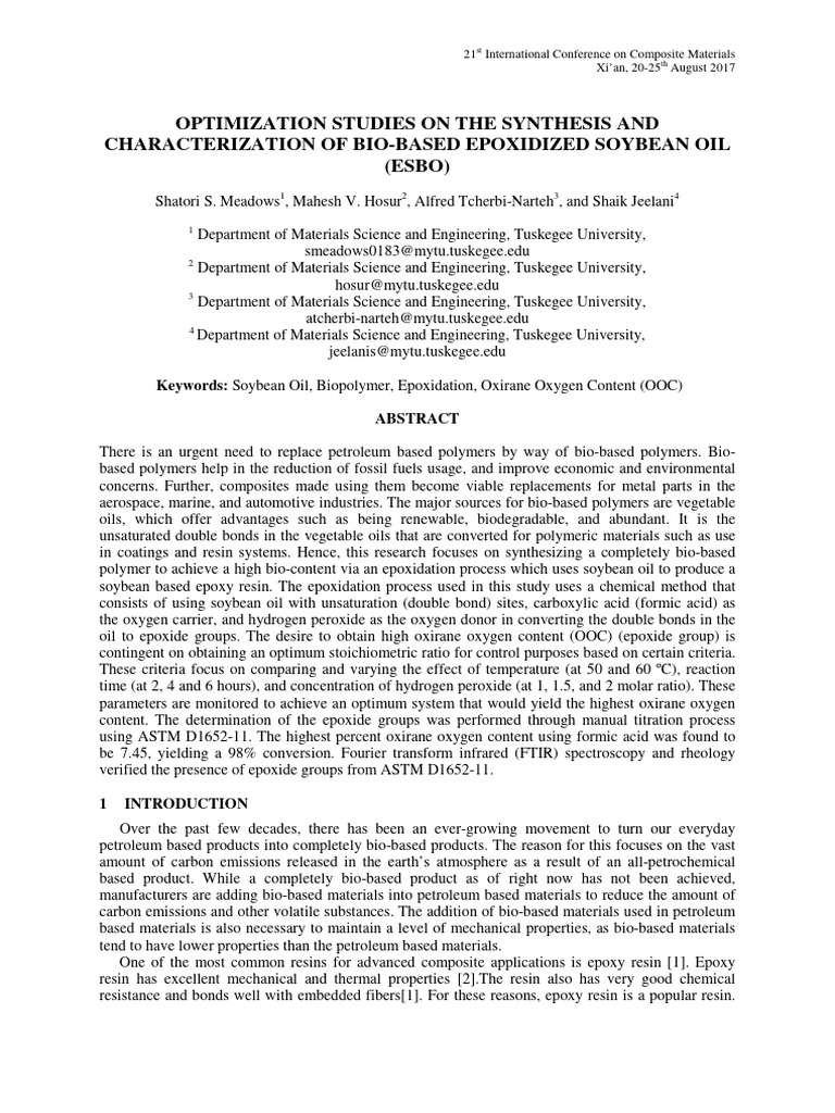 Optimization of Epoxidized Soybean Oil | PDF