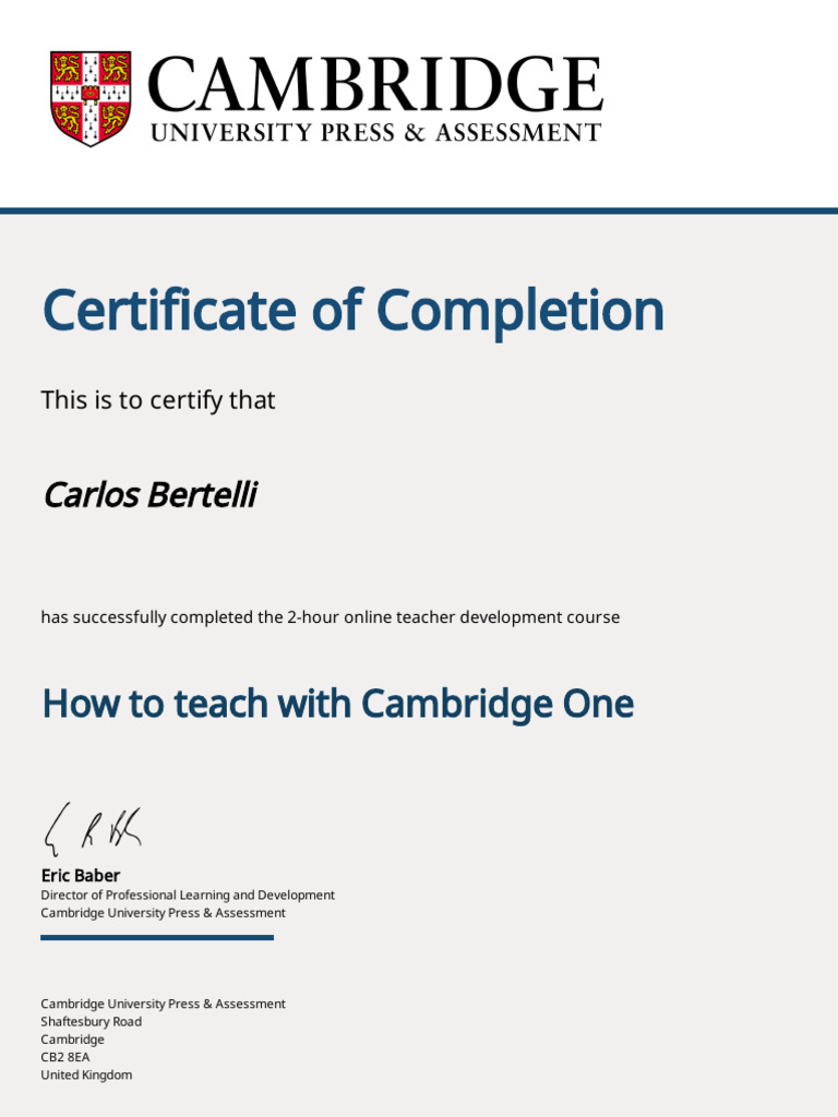 How to Teach With Cambridge One Course Completion Certificate 6-12-2023!21!49 42 125 | PDF