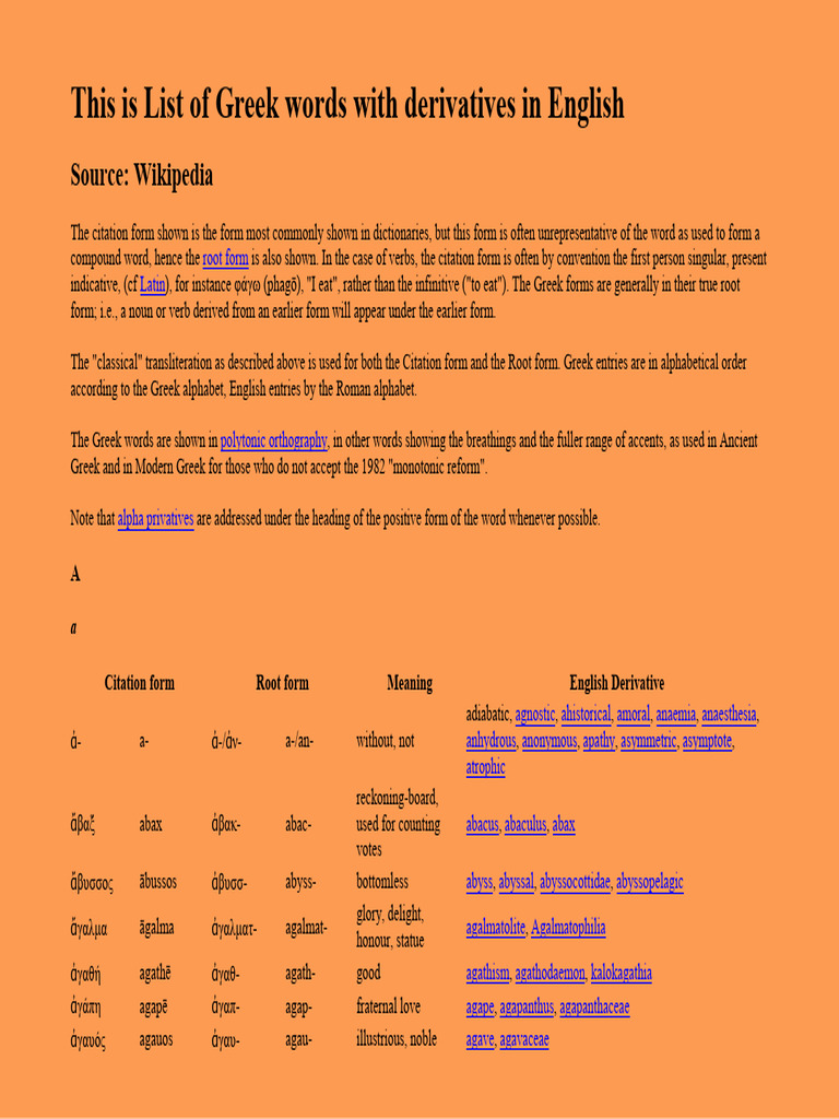 Greek Derivatives in English Words | PDF