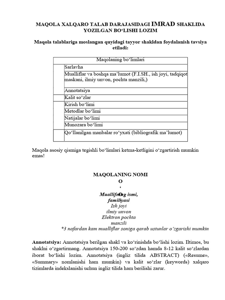 Maqola Talablari | PDF