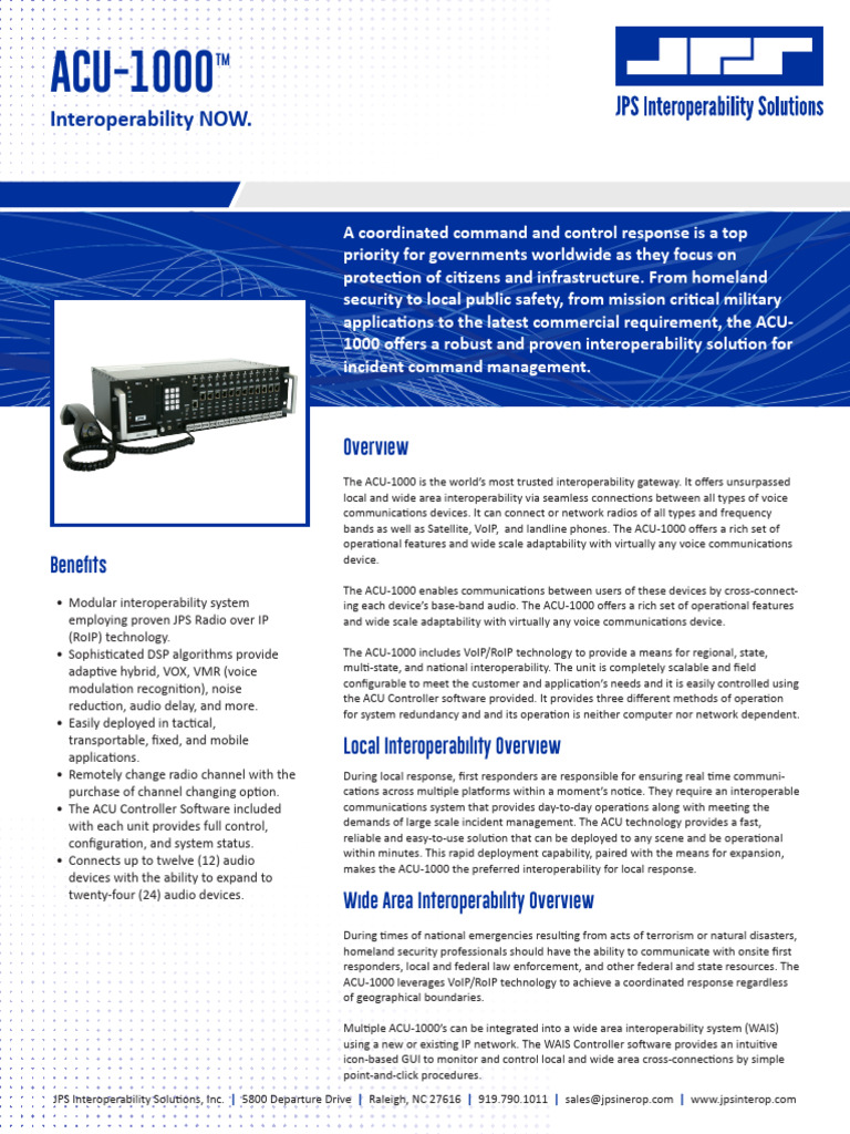 JPS DataSheet ACU-1000 | PDF | Voice Over Ip | Interoperability