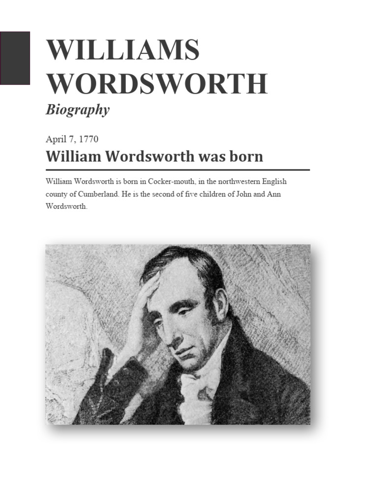 Biography On Williams Wordsworth | PDF | William Wordsworth | Poetry