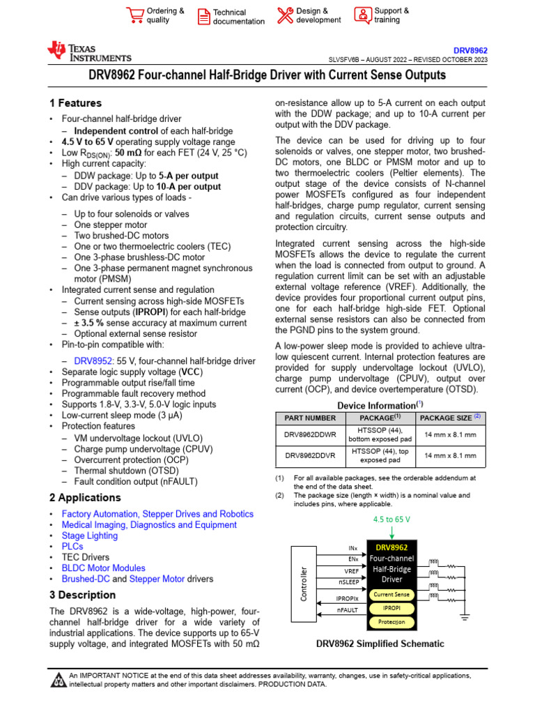 DRV 8962 | PDF | Electric Motor | Mosfet