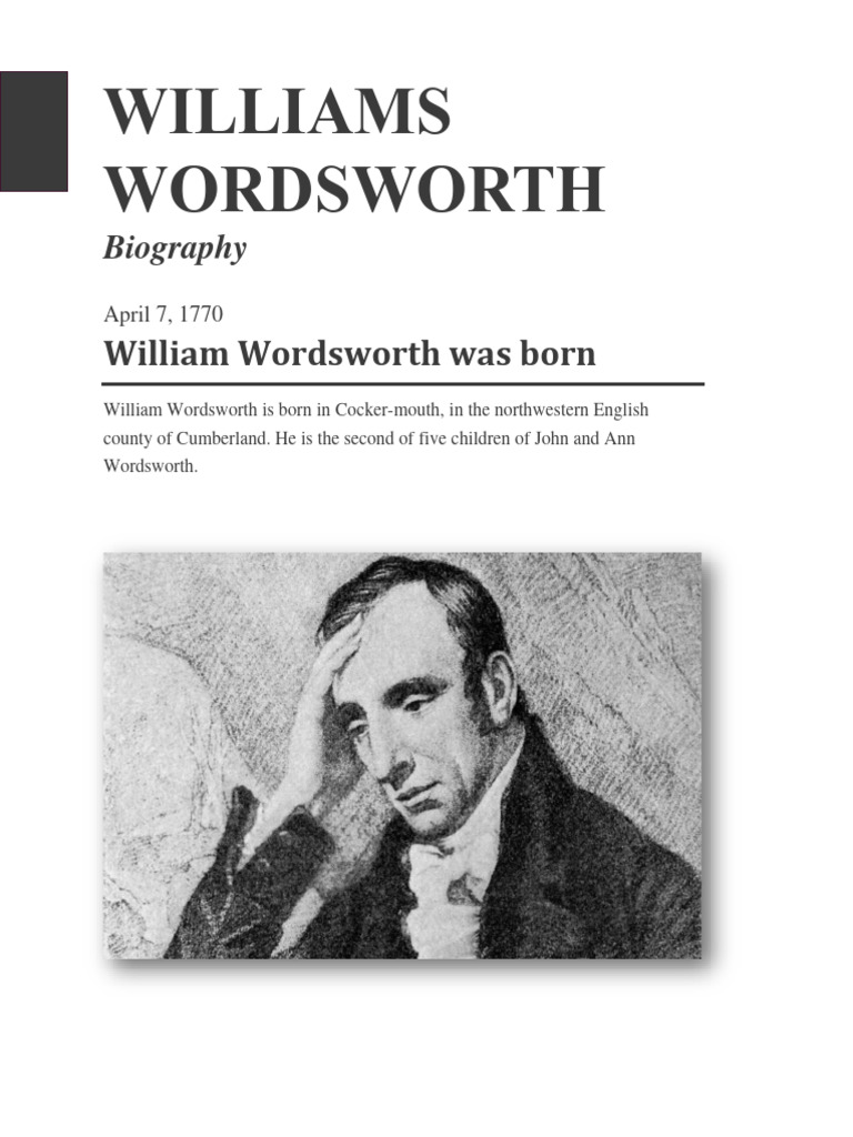 Biography On Williams Wordsworth | PDF | William Wordsworth | Poetry