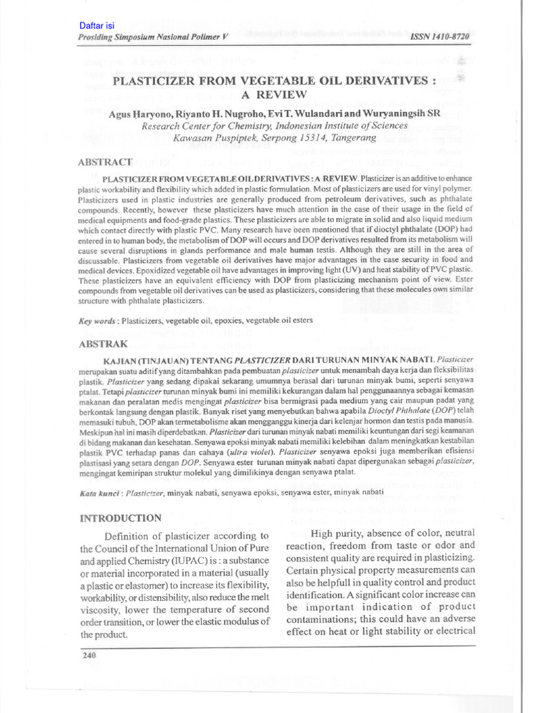 Plasticizer From Vegetable Oil Derivatives | PDF | Plastic | Polymers