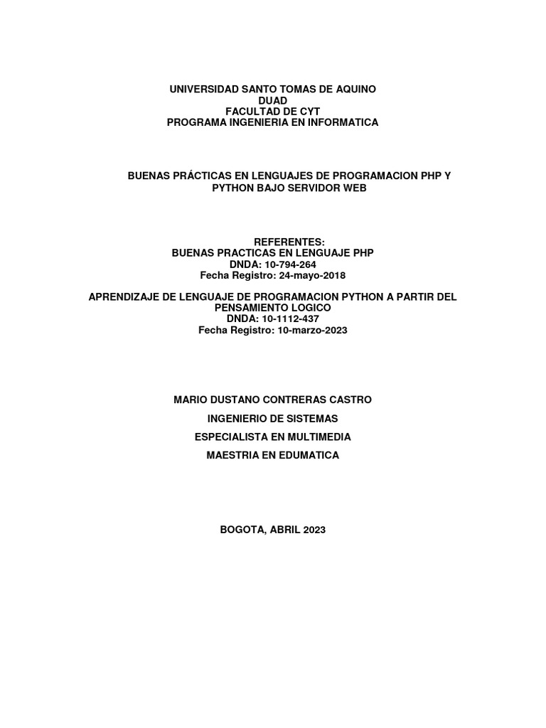 Buenas Prácticas en Lenguajes de Programacion PHP y Python Bajo Servidor Web | PDF | Base de ...