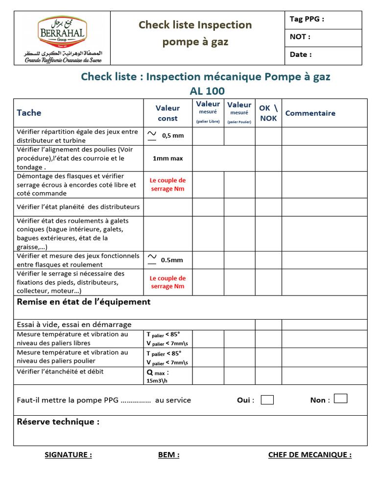 Check Liste Inspection Pompe À Gaz | PDF