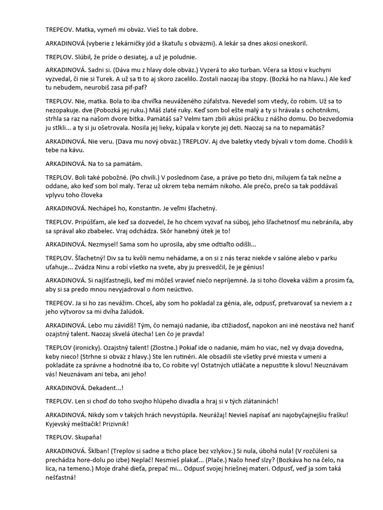 Dialóg Treplev - Arkadina Čajka | PDF