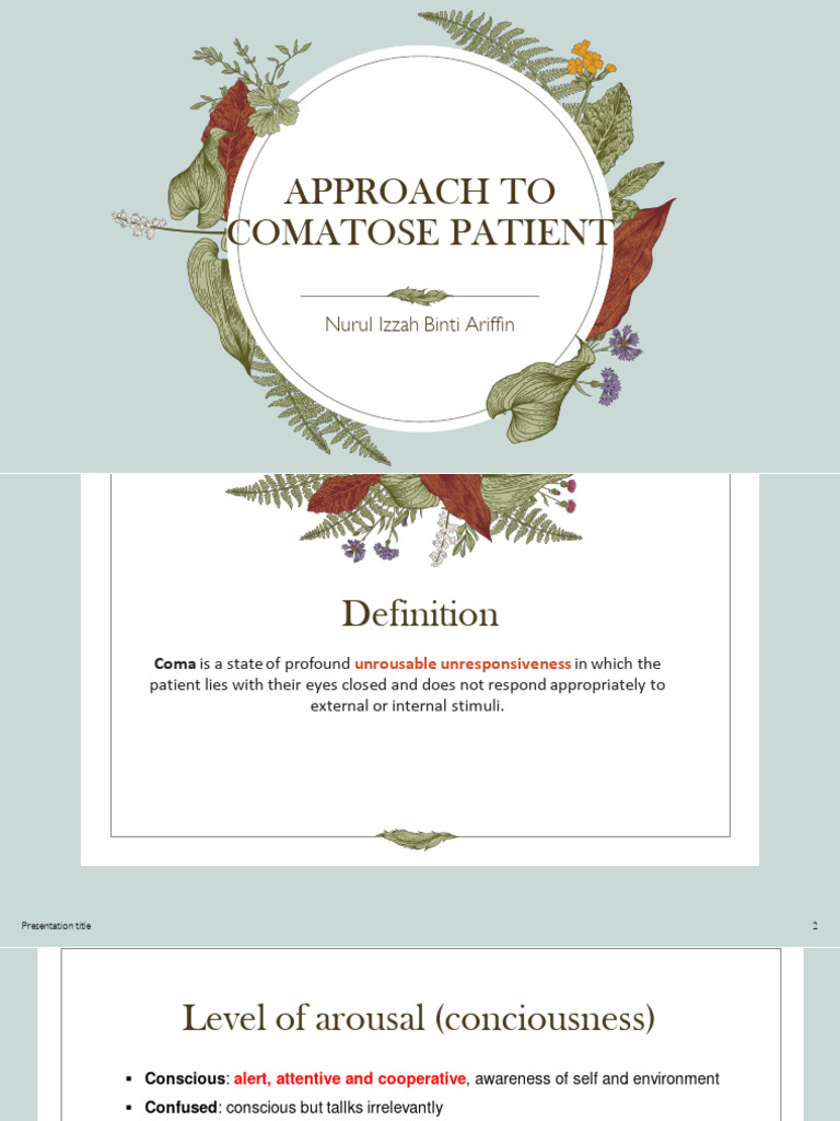 Approach To Comatose Patient: Nurul Izzah Binti Ariffin | PDF | Coma ...