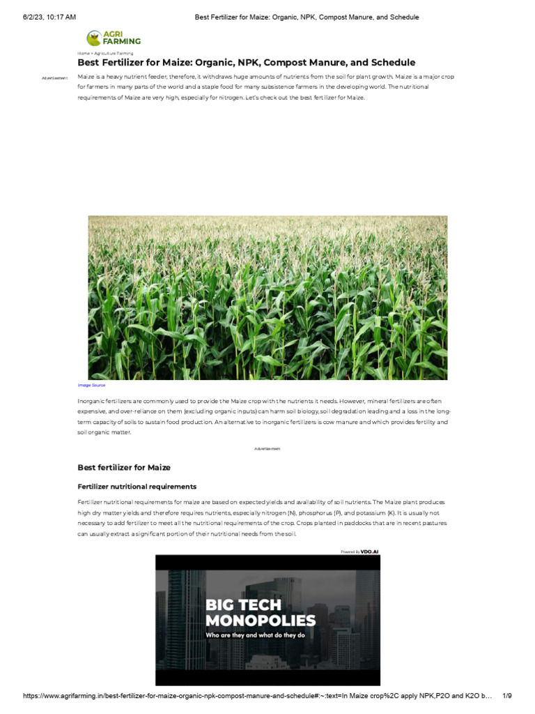 Best Fertilizer For Maize - Organic, NPK, Compost Manure, and Schedule ...