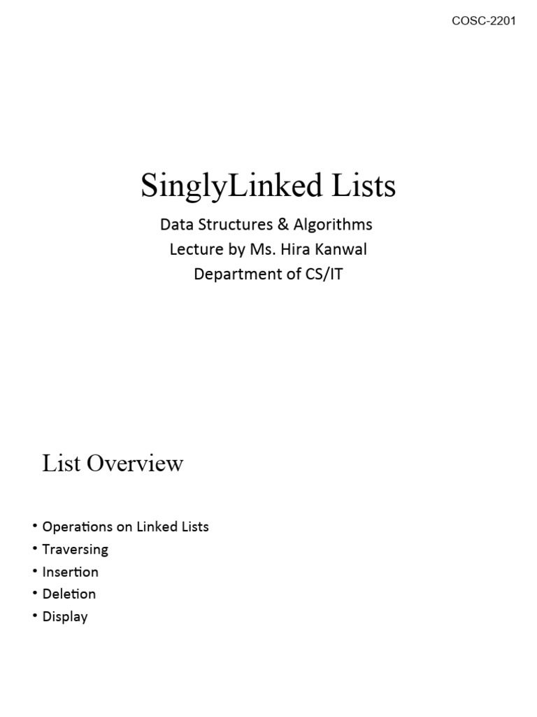 Lecture 12 Operation On Singly Linked Lists Pdf Data Algorithms And Data Structures 6636