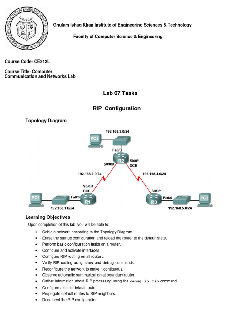 Lab 07 RIP Configuration | PDF | Router (Computing) | Computer Network