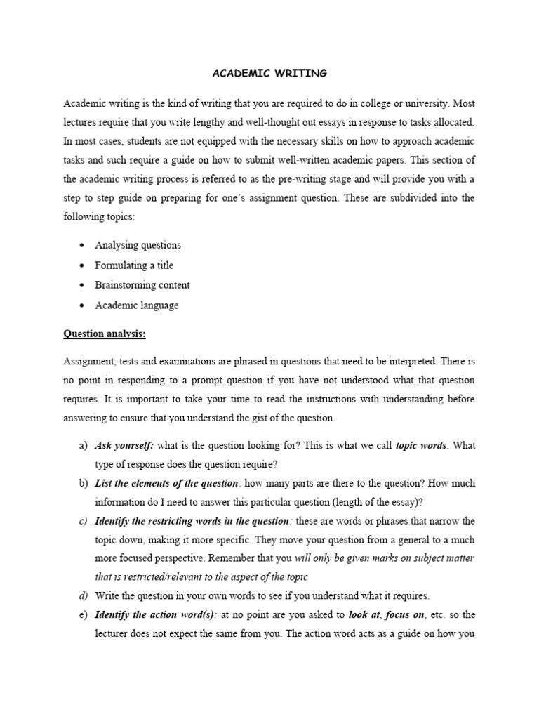 Academic Writing - Question Analysis | PDF