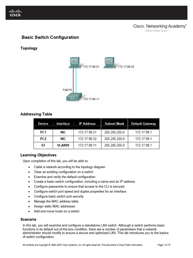 Basic Switch Configuration Pdf Network Switch Router Computing