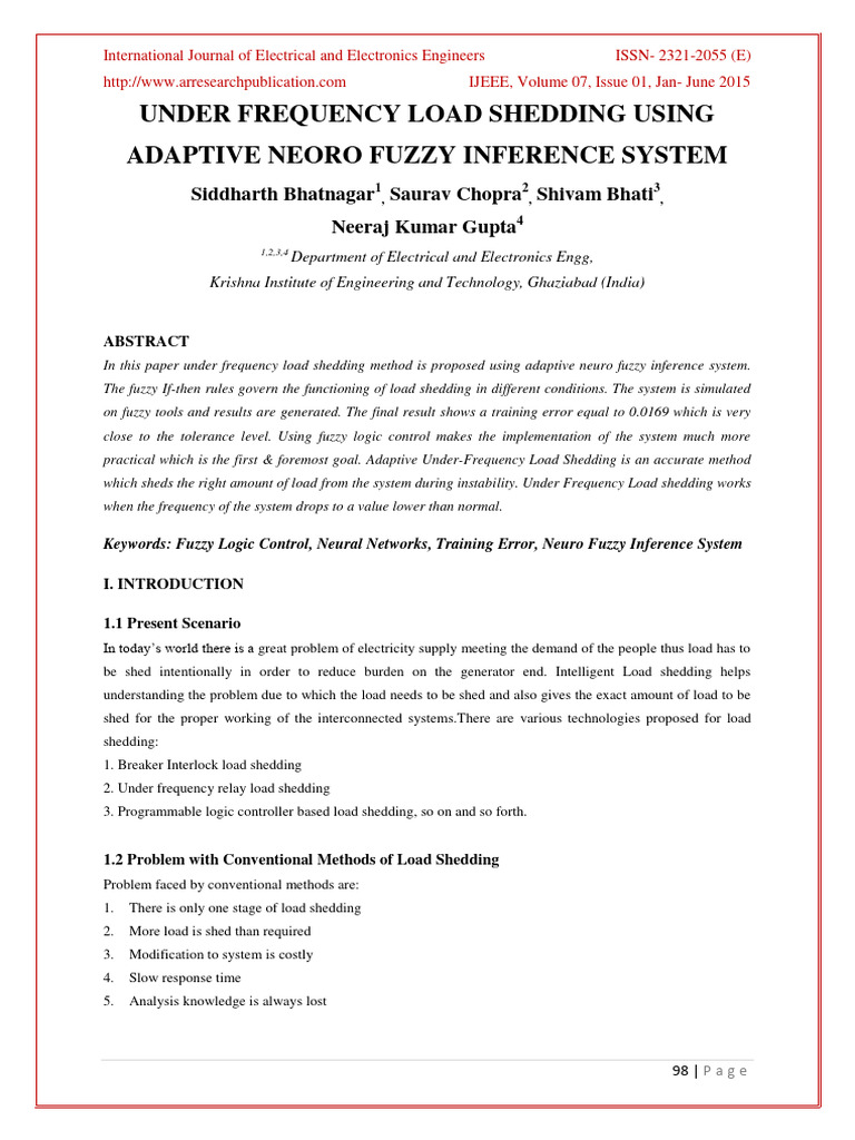 Under Frequency Load Shedding Using | PDF | Fuzzy Logic | Electricity