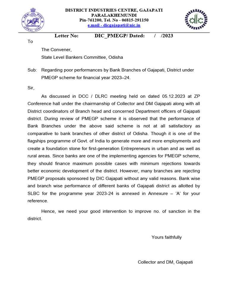 SLBC Letter PMEGP | PDF | Banks | Personal Finance