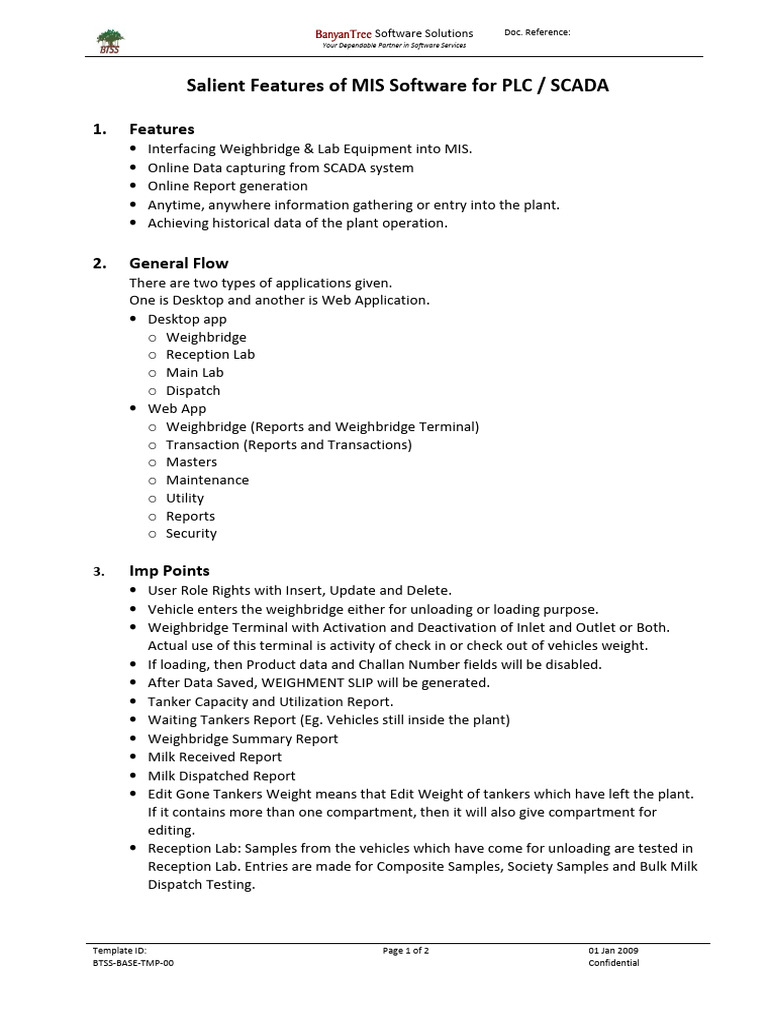 Salient Features of MIS For PLC-SCADA | PDF | Application Software | Scada