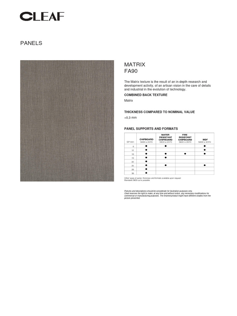 Datasheet - Panel - Matrix FA90 | PDF