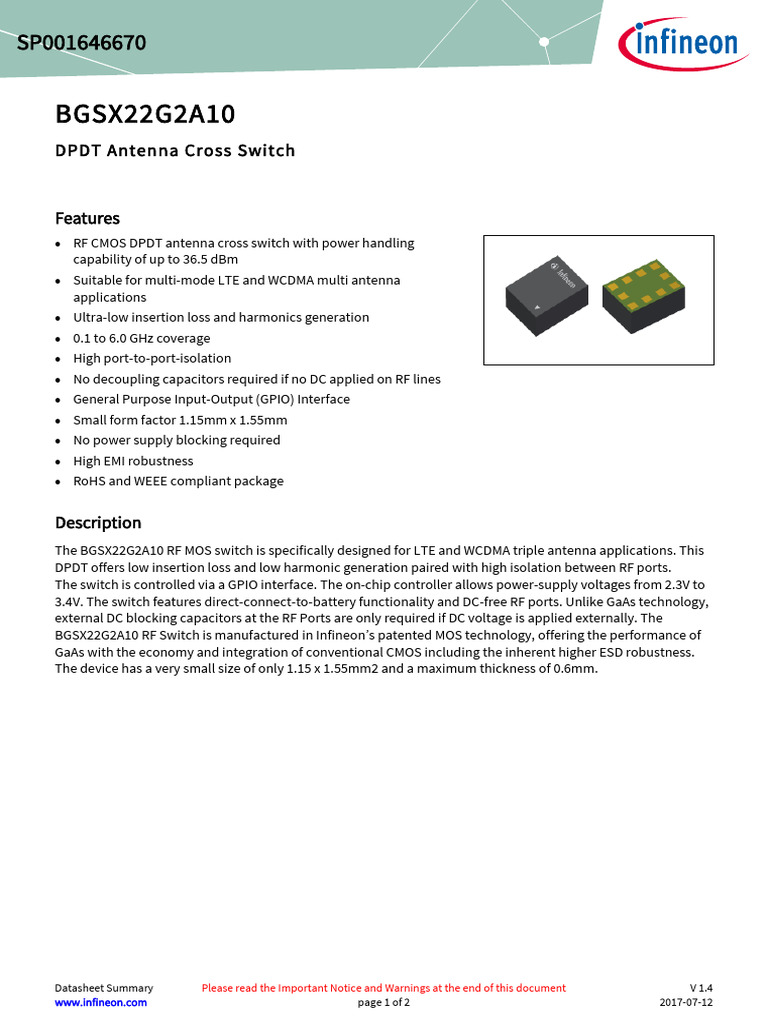 Infineon BGSX22G2A10 DS v01 - 04 EN | PDF | Technology & Engineering