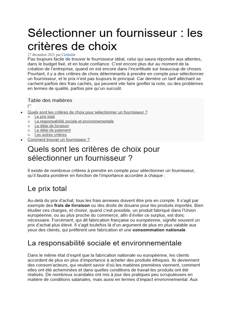 Sélectionner un fournisseur | PDF