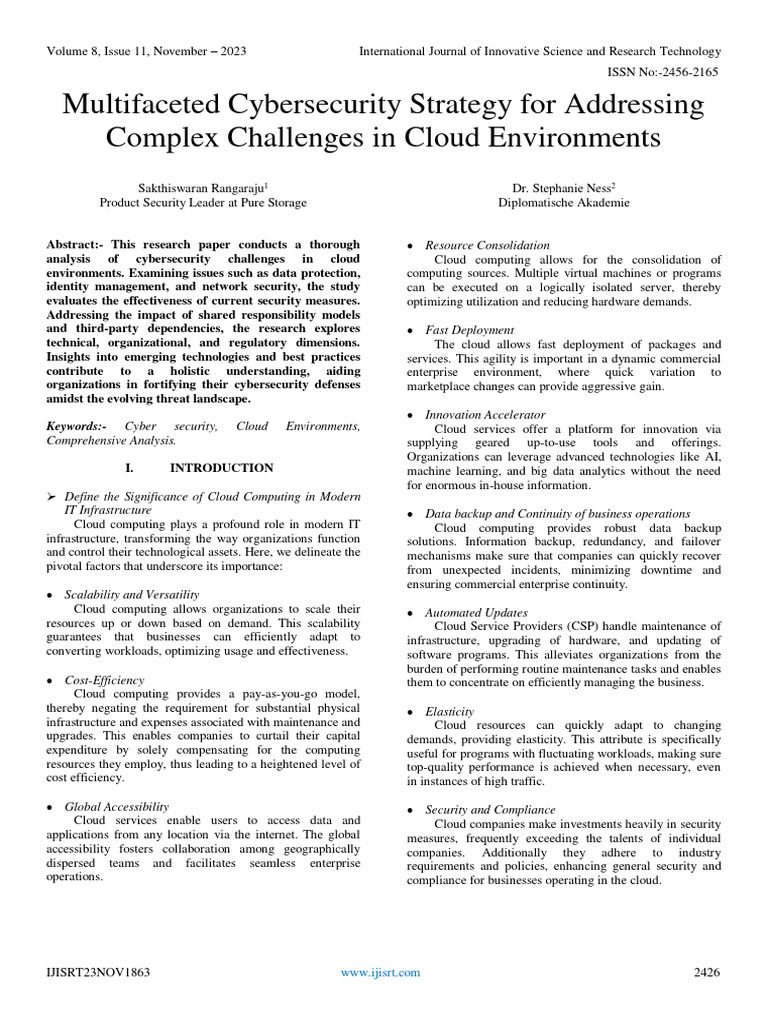 Multifaceted Cybersecurity Strategy for Addressing Complex Challenges in Cloud Environments ...