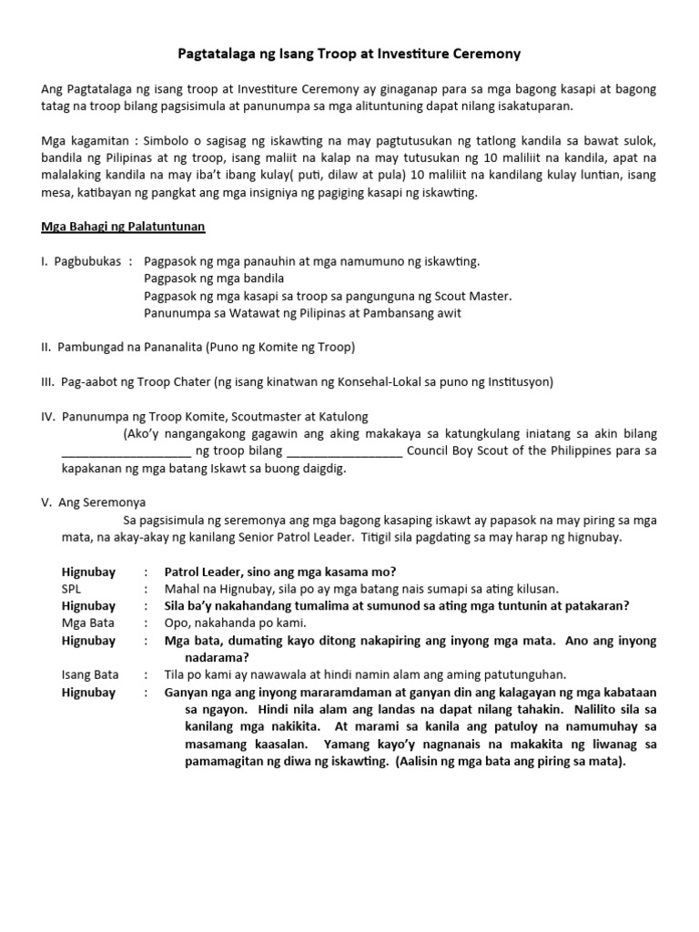 Pagtatalaga NG Isang Troop at Investiture Ceremony | PDF