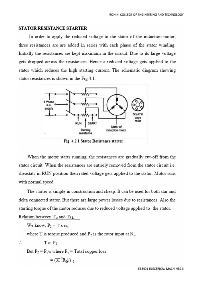 Stator Resistance and Auto Transformer Starter | PDF | Electric Motor ...