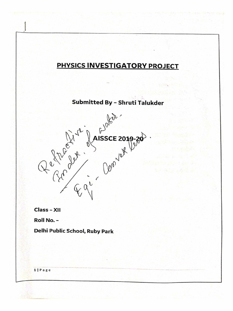Physics Project - Refractive Indices | PDF | Refractive Index | Optics Physics Project - Refractive Indices | PDF | Refractive Index | Optics