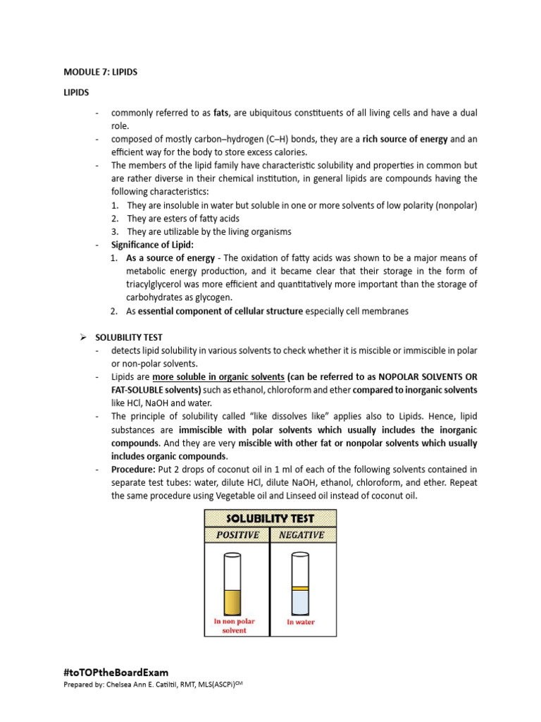 Module 7 Lipids | PDF | Solvent | Solubility