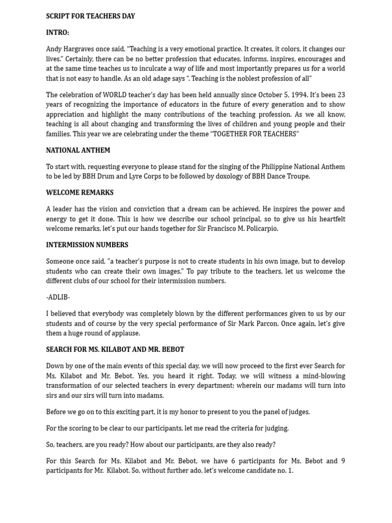 Script for Teachers Day | PDF