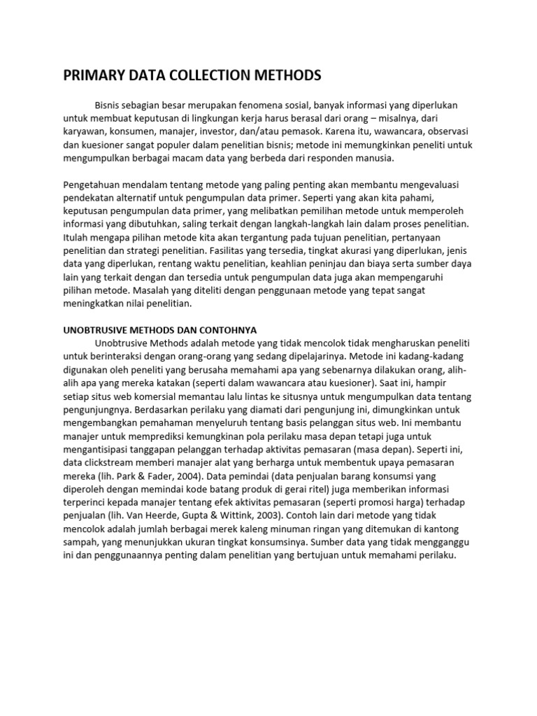 Primary Data Collection Methods Pdf