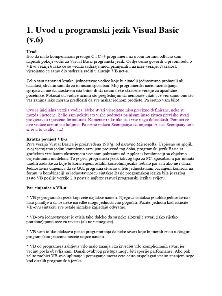 Uvod U Programski Jezik Visual Basic | PDF