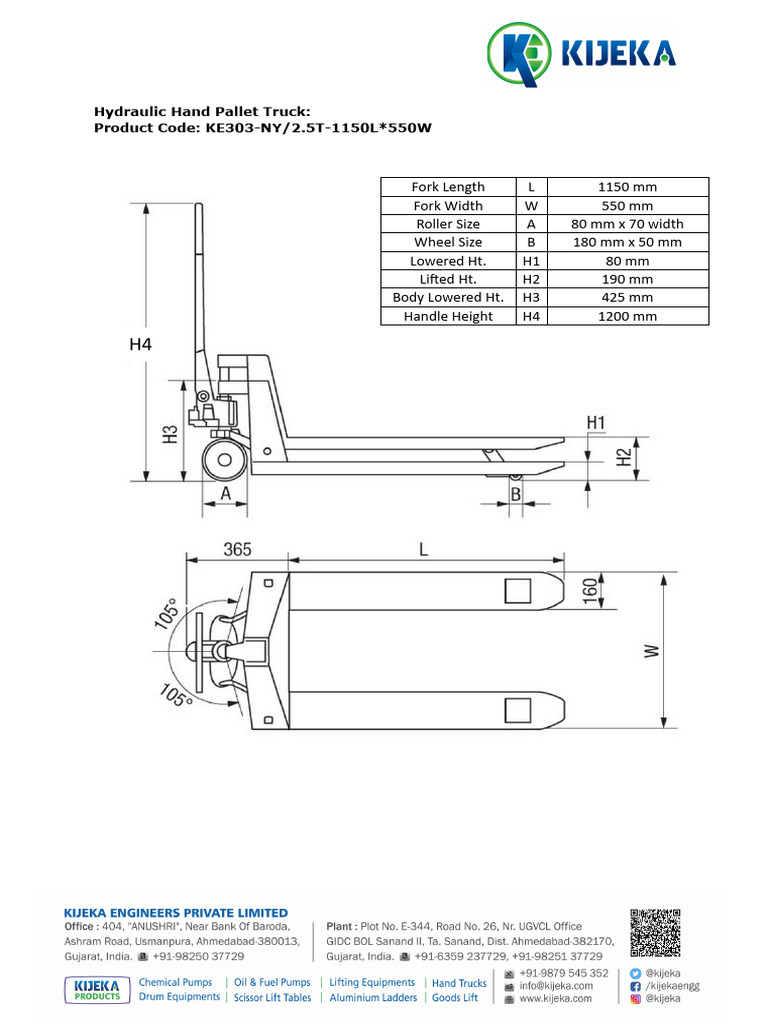 Hydraulic Hand Pallet Truck Dimensional Drawing | PDF
