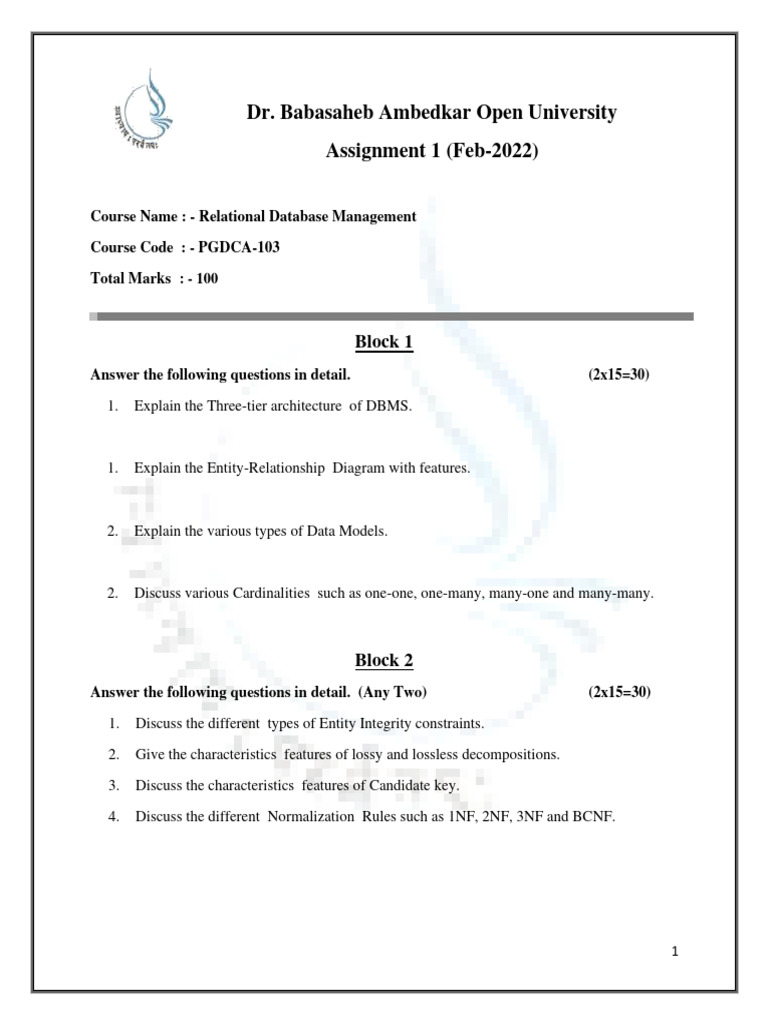Pgdca 103 | PDF | Relational Model | Databases